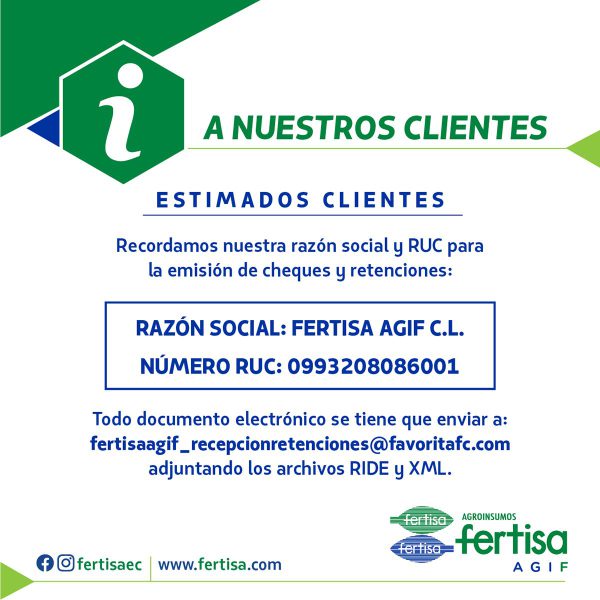 Recordatorio para nuestros clientes. - Fertisa